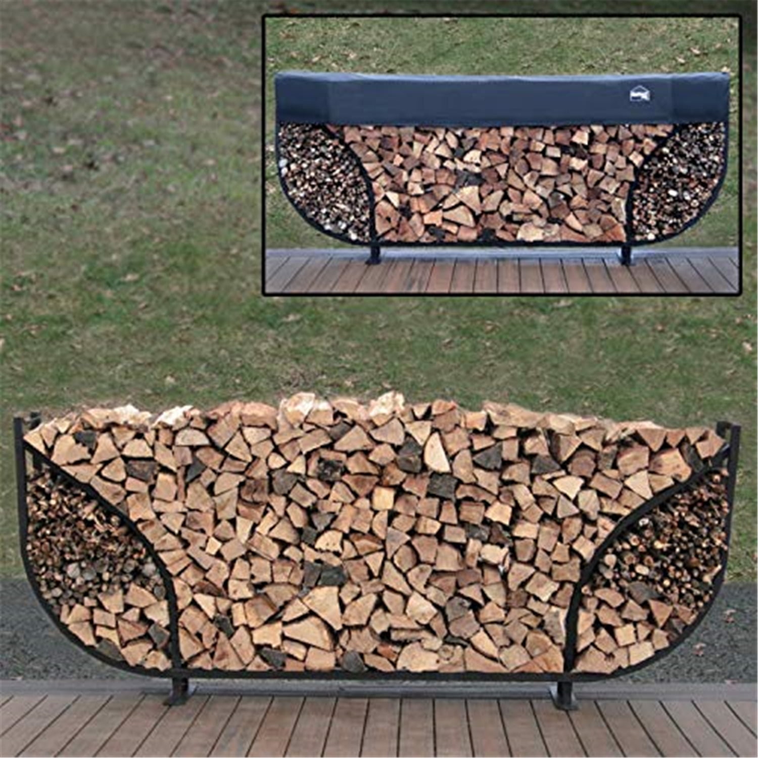 8' Double Leaf Firewood Log Rack with Kindling Kit and 1' Cover ...