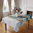 Blooming Flower White Lotus Table Cloth 60x84in, Waterproof Rectangle ...