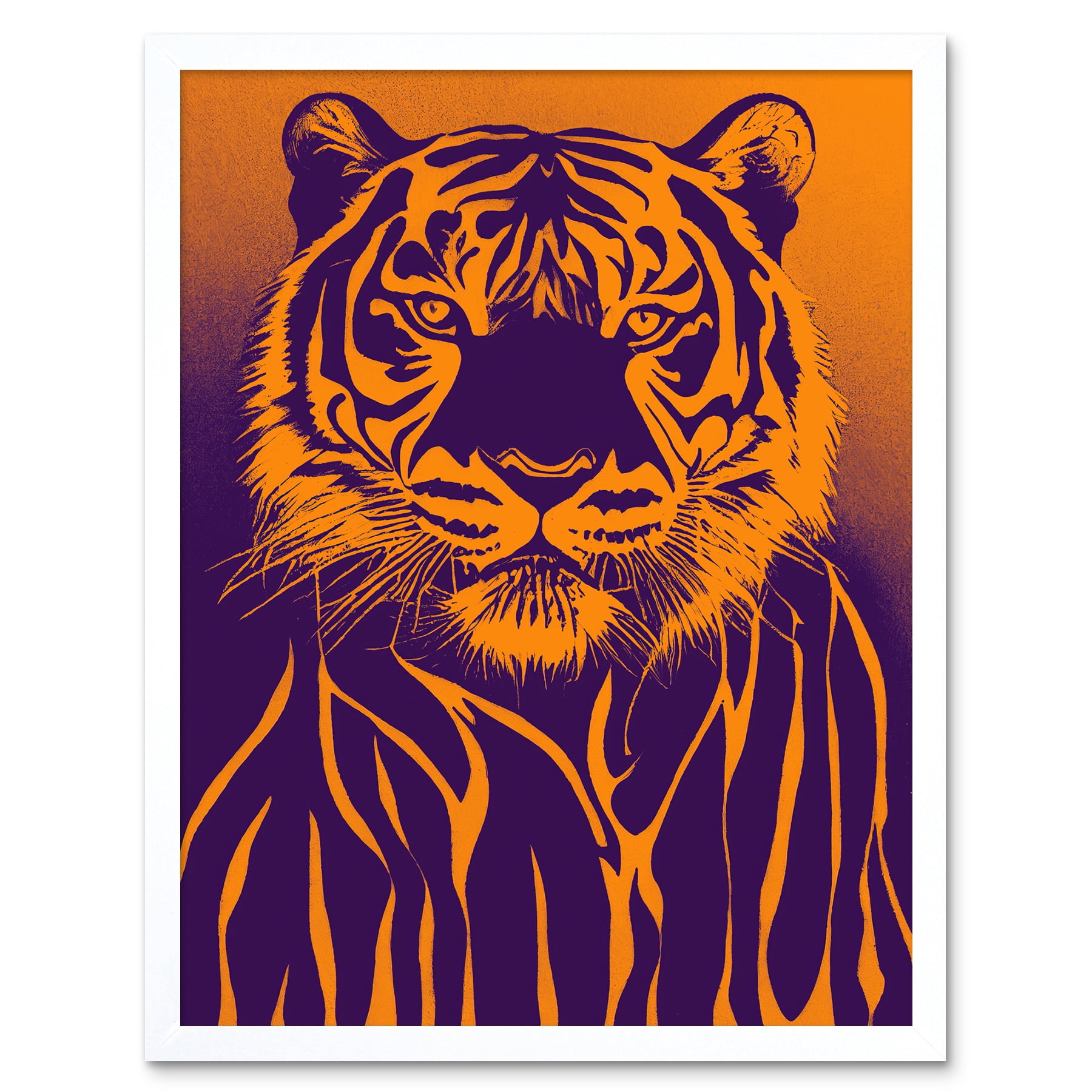 Indigo Illustrated Tiger Portrait Vibrant Painting Art Print Framed ...