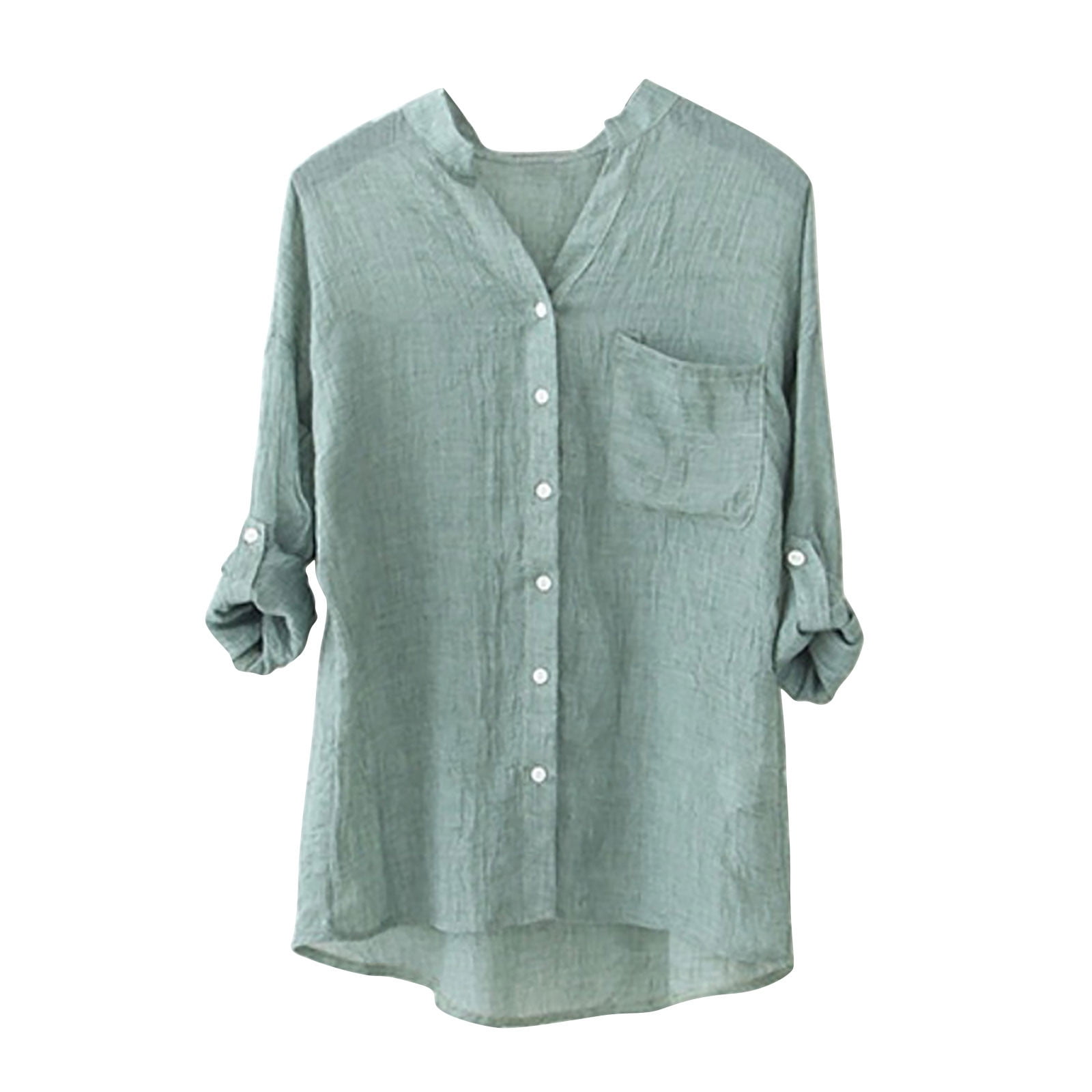 Click here for Cfhntfmh Linen Shirts For Women Casual V Neck Butt... prices