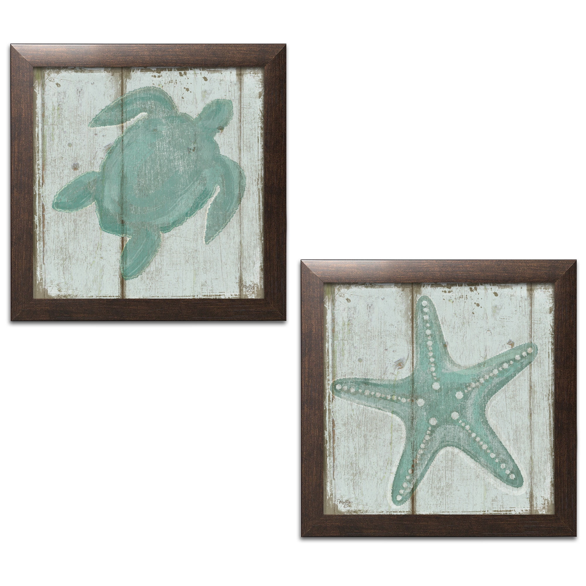 Green Blue Coastal Starfish & Turtle Adult Nautical Decor; 2 - 12" x 12 ...