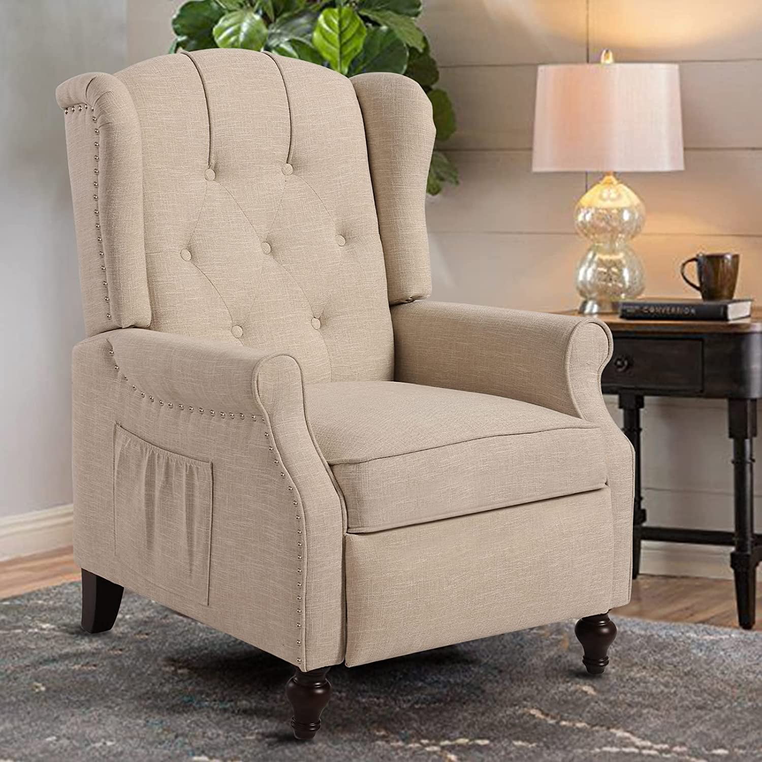 LVUYOYO Fabric Wingback Recliner Push Back Chair with Heat and Massage ...