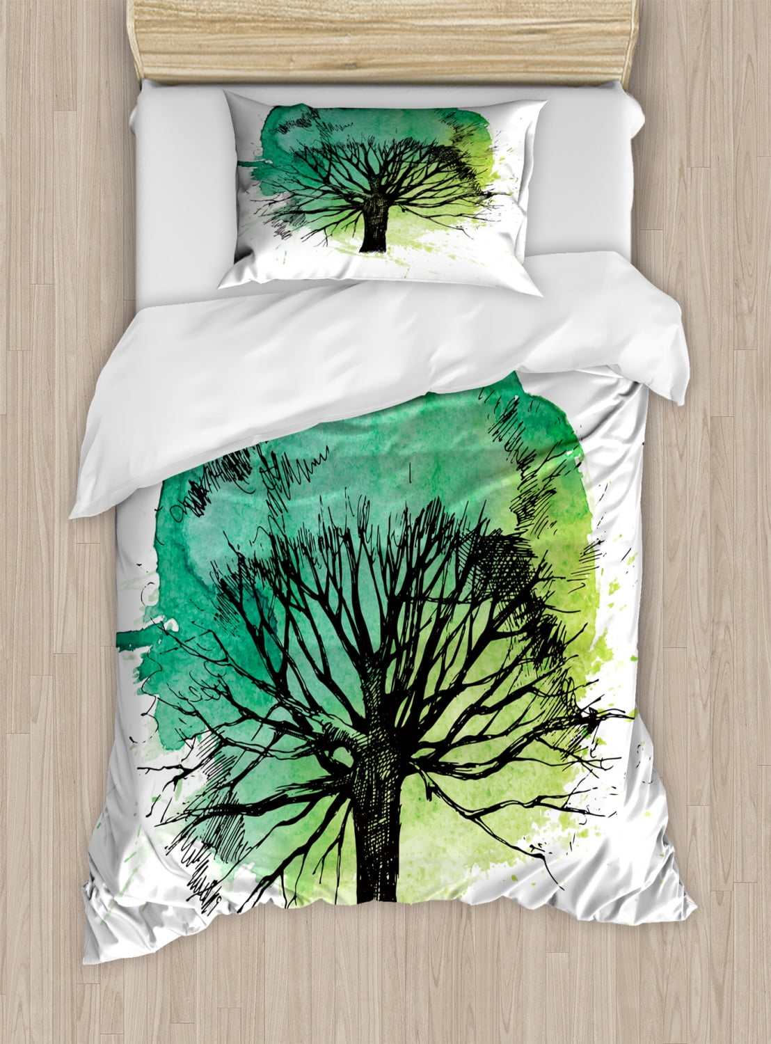 Willow Tree Duvet Cover Set Twin Size, Sketched Silhouette with ...