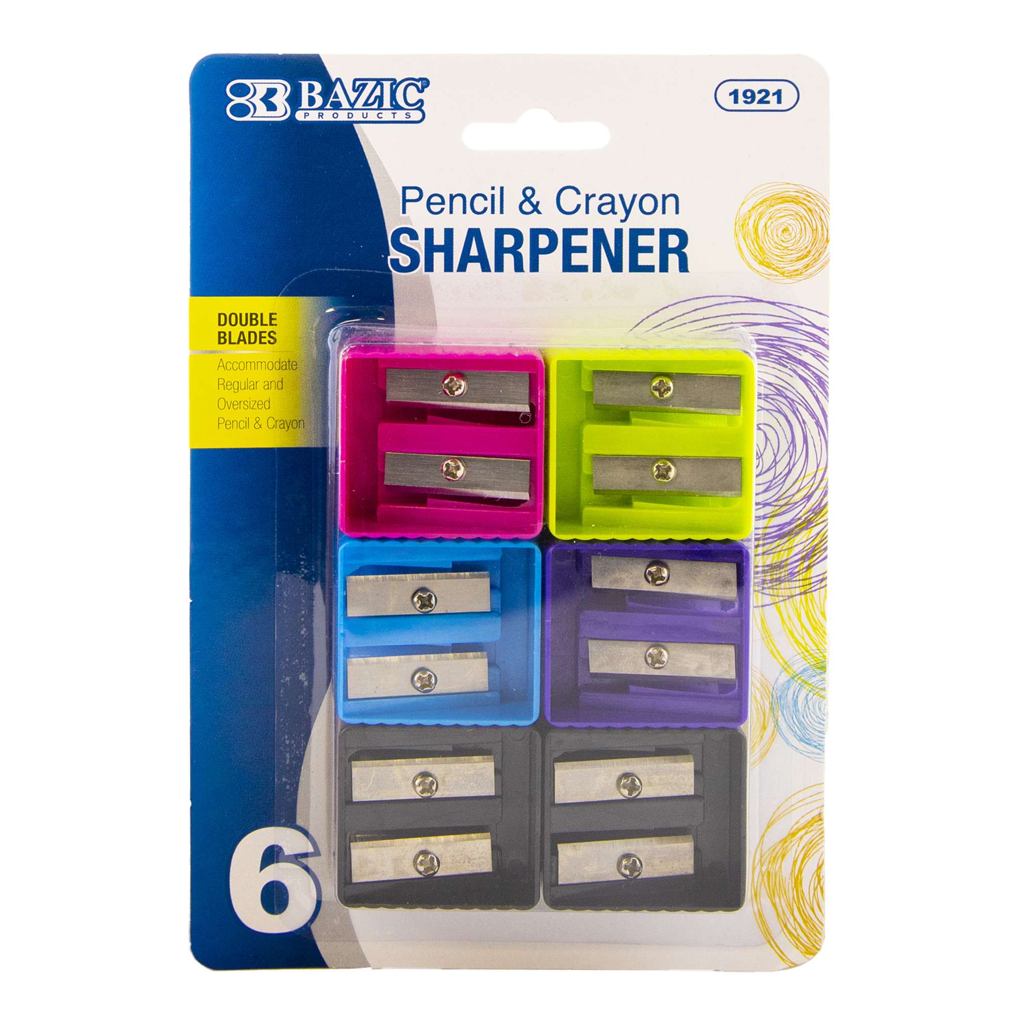 BAZIC Pencil Sharpener Dual Blades, Assorted Color, (6/Pack), 1-Pack ...