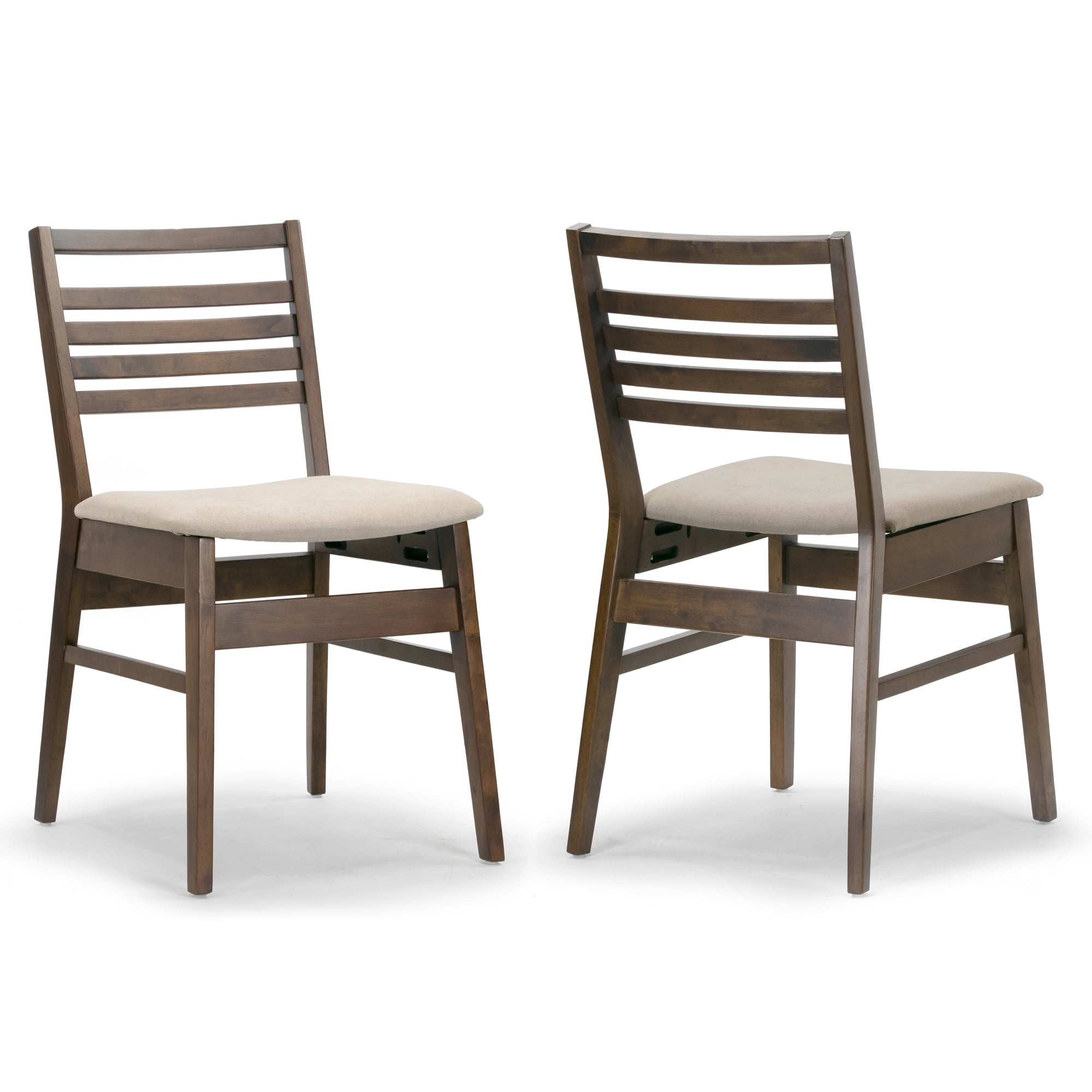 Glamour Home Set of 2 Audrey Dark Brown Wood Chair with Beige Fabric ...
