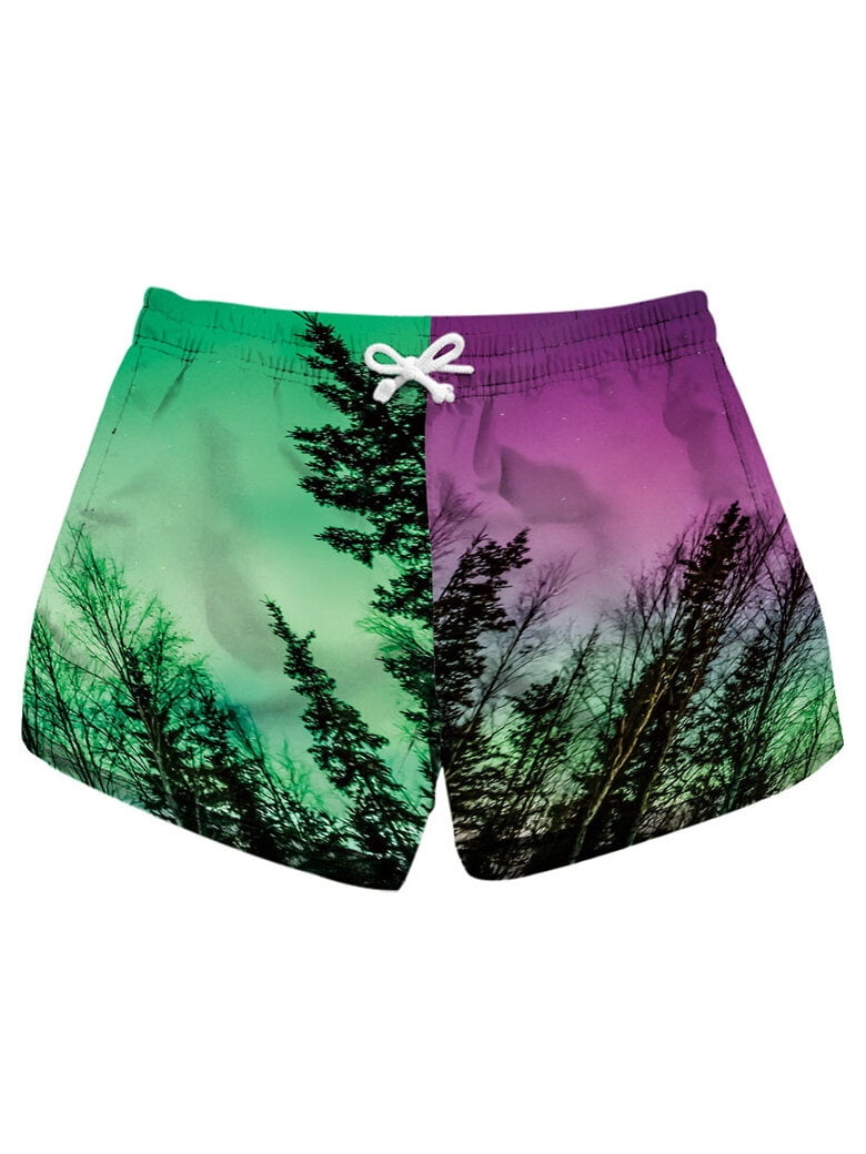 Xuanfei Women Coconut Tree Print Mid-Waisted Drawstring Quick Dry Beach ...