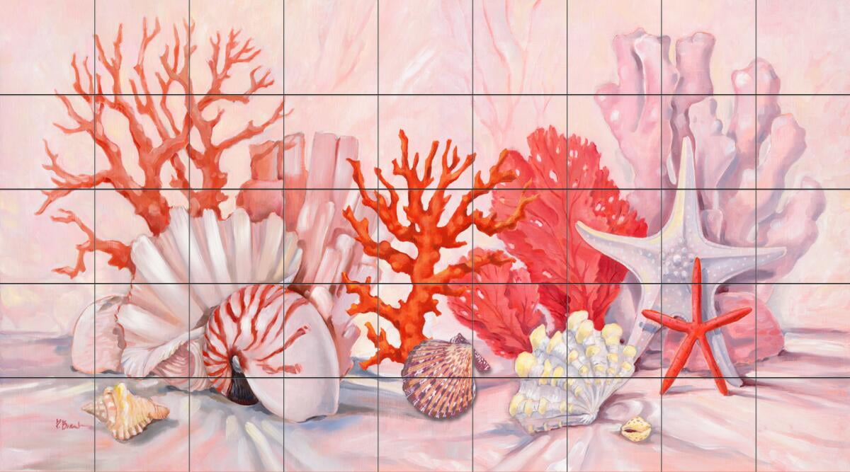 Tile Mural Bathroom Backsplash - Coral Still Life Border - by Paul ...
