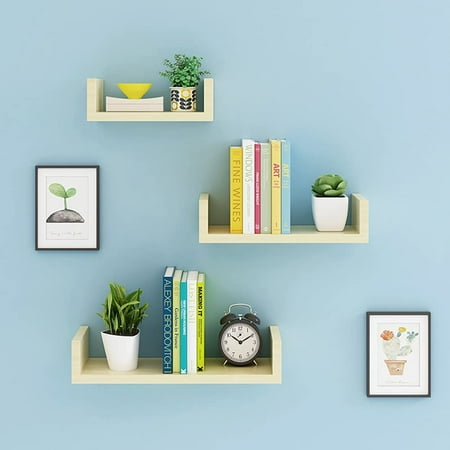 yayagoli Floating Shelves Wooden Shelves Pack of 3 U Shaped Bookshelf ...