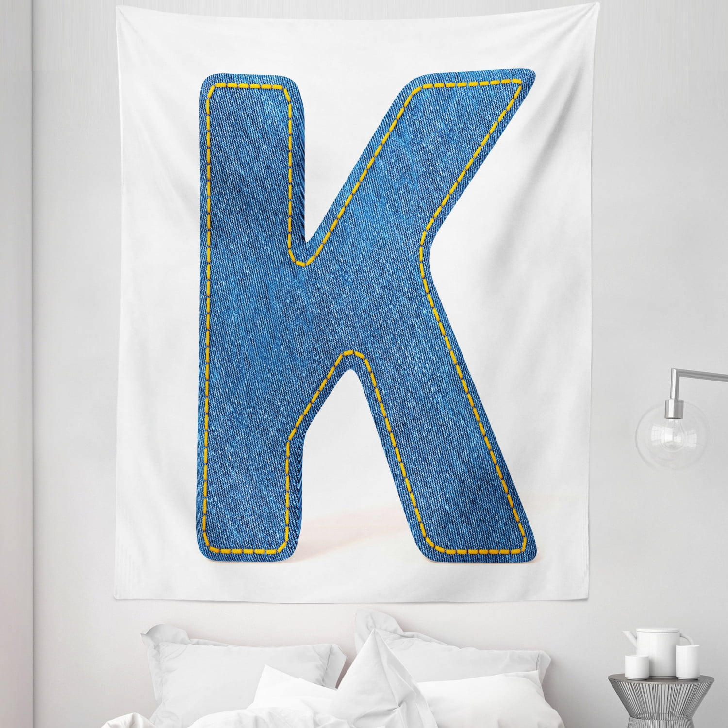 Letter K Tapestry, Alphabet Font Denim Style Blue Jean Texture ...