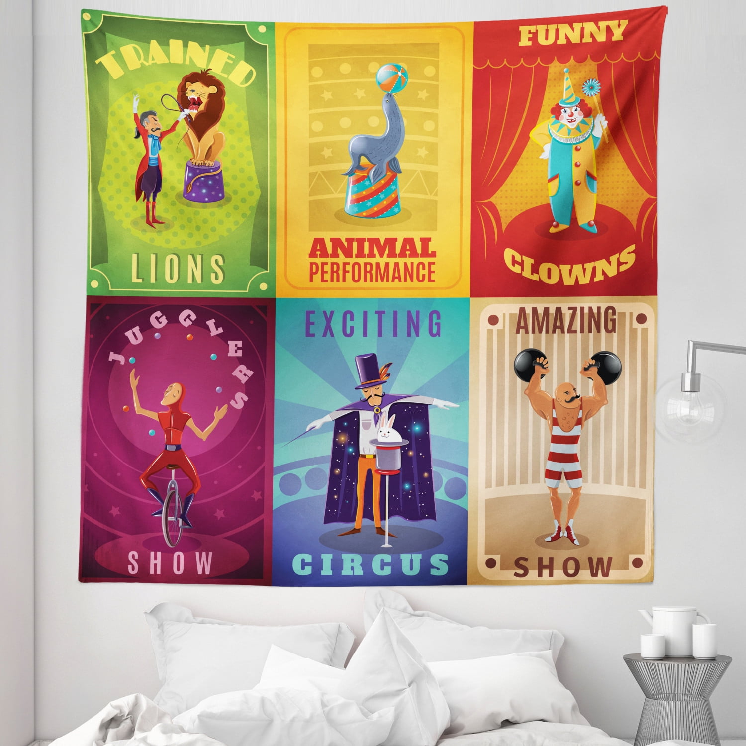 Colorful Tapestry, Carnival Time Fun Clown Balloons Ice Cream Cart ...