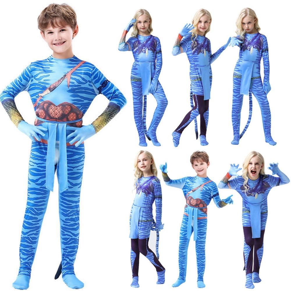 Kids Halloween Cosplay Costume Neytiri Aliens Full Bodysuit Jumpsuit ...