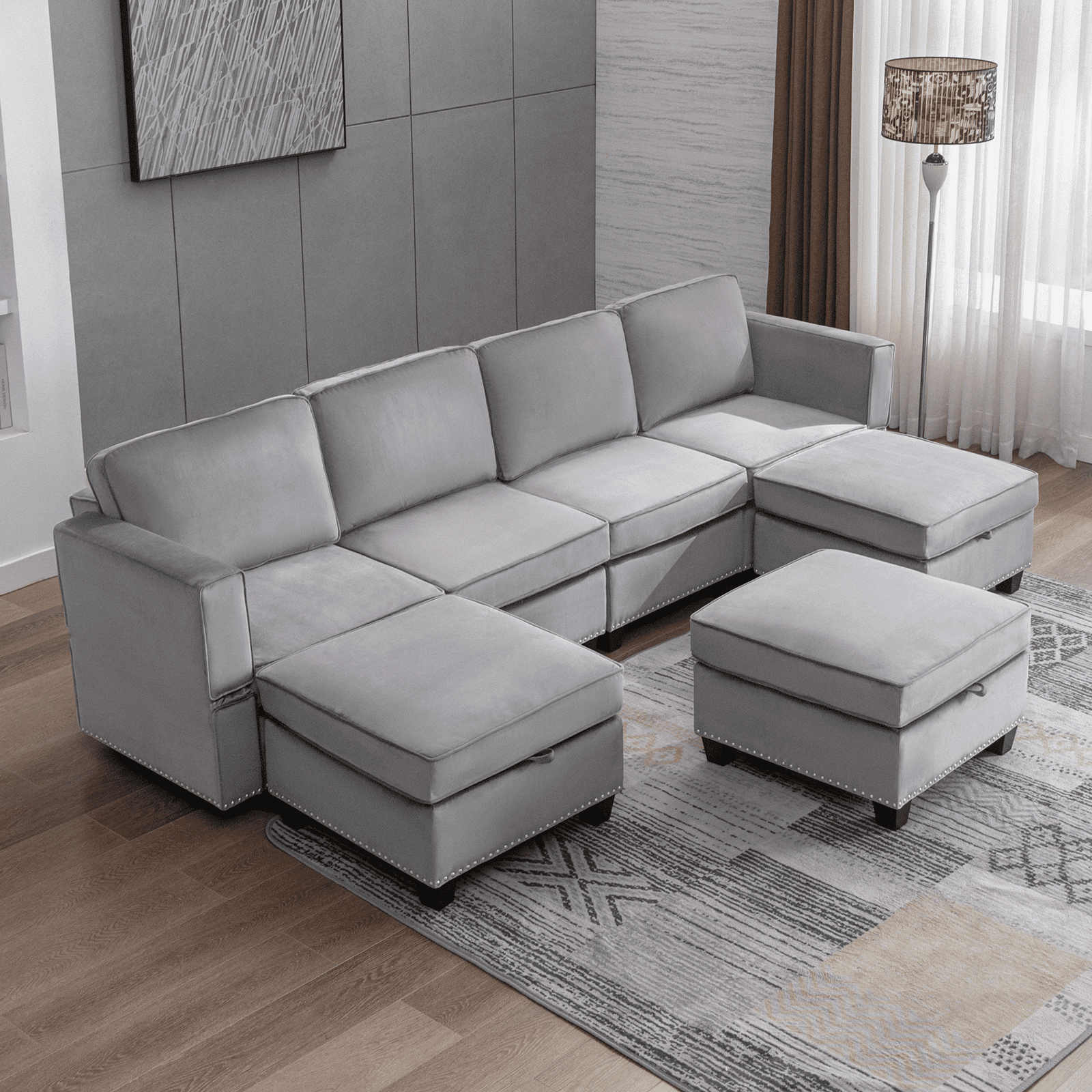 BALUS U Shaped Sectional Sofa with Storage, 7 Seater Modular Sectional ...