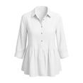Caywon Women's Collared 3/4 Sleeve Button Down Shirt Peplum Hem Casual ...