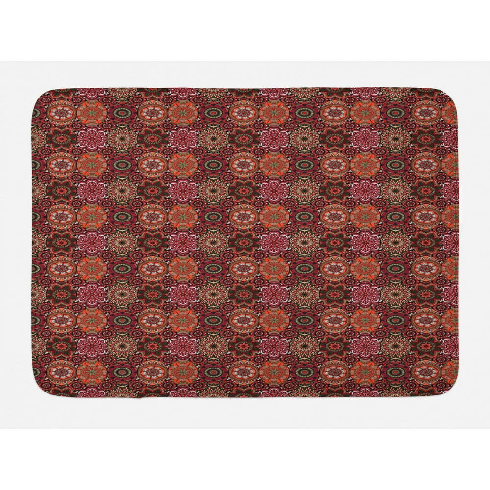 Moroccan Bath Mat, Vintage Tile Design with Oval Motifs Ottoman Mandala ...
