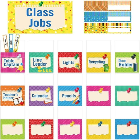 75 Pieces Class Jobs Bulletin Board Colorful Class Jobs Pocket Chart ...