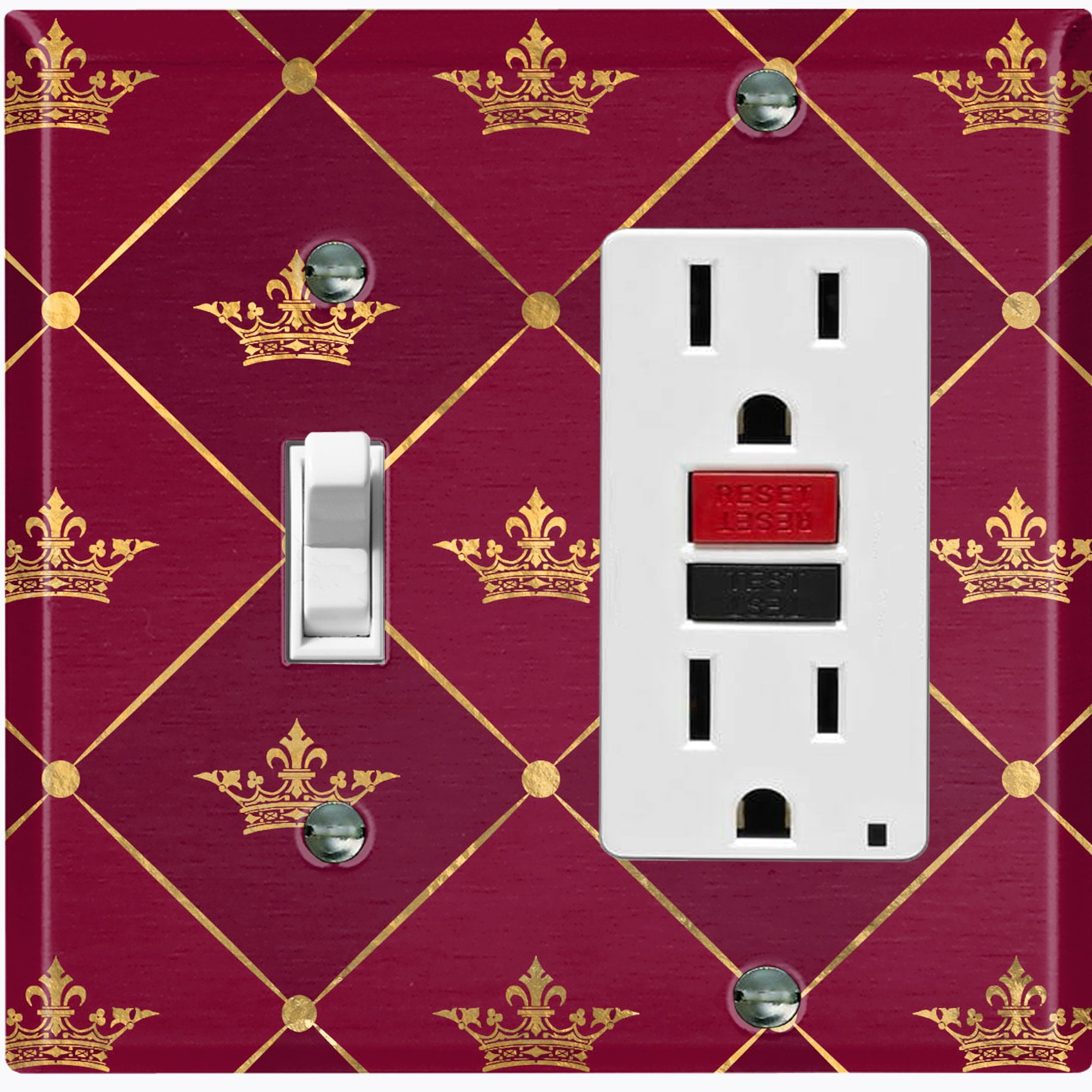 Metal Light Switch Plate Cover Elegant Yellow Crown Tufted Burgundy ...