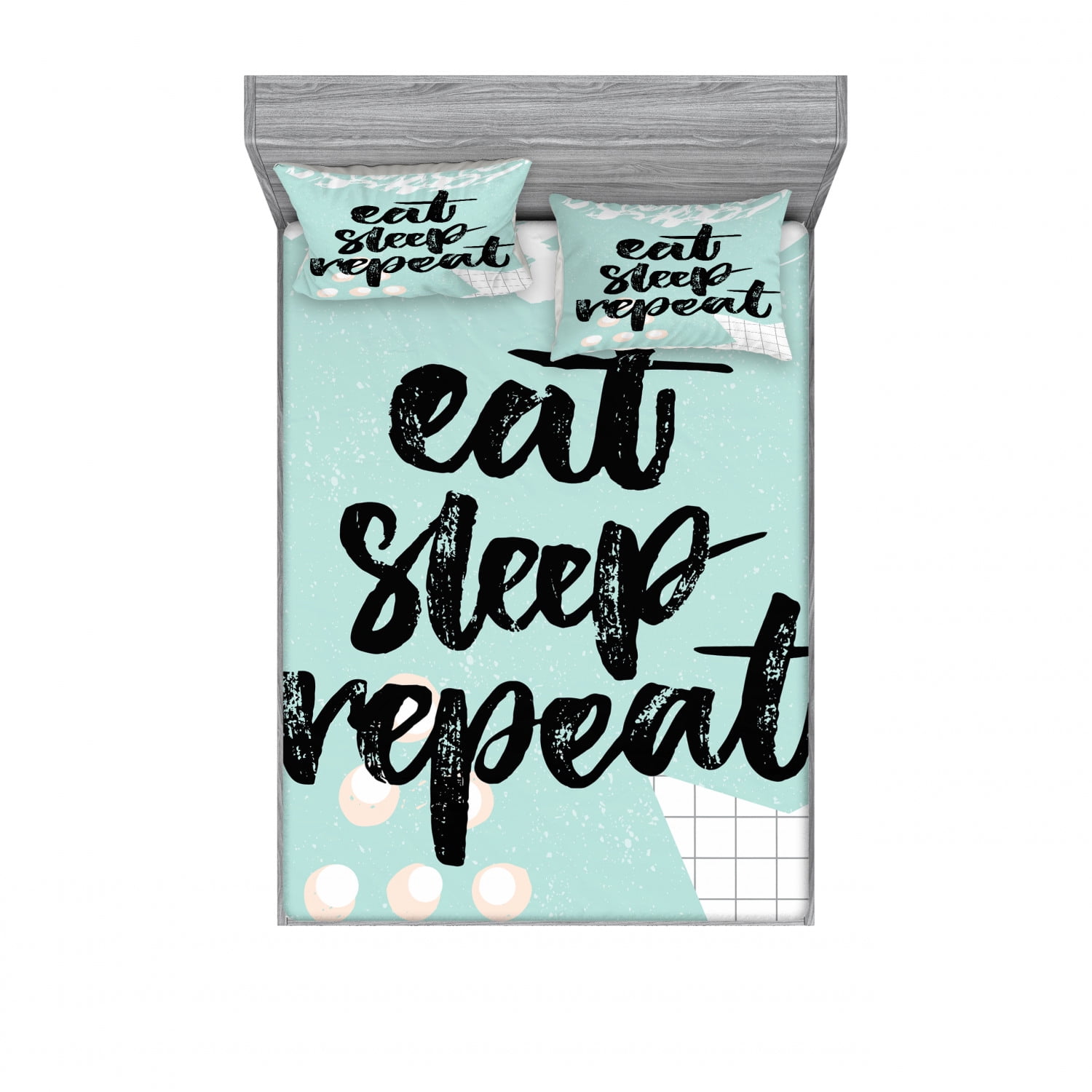 Saying Bedding Set with Sheet & Covers, Brush Typography Eat Sleep ...