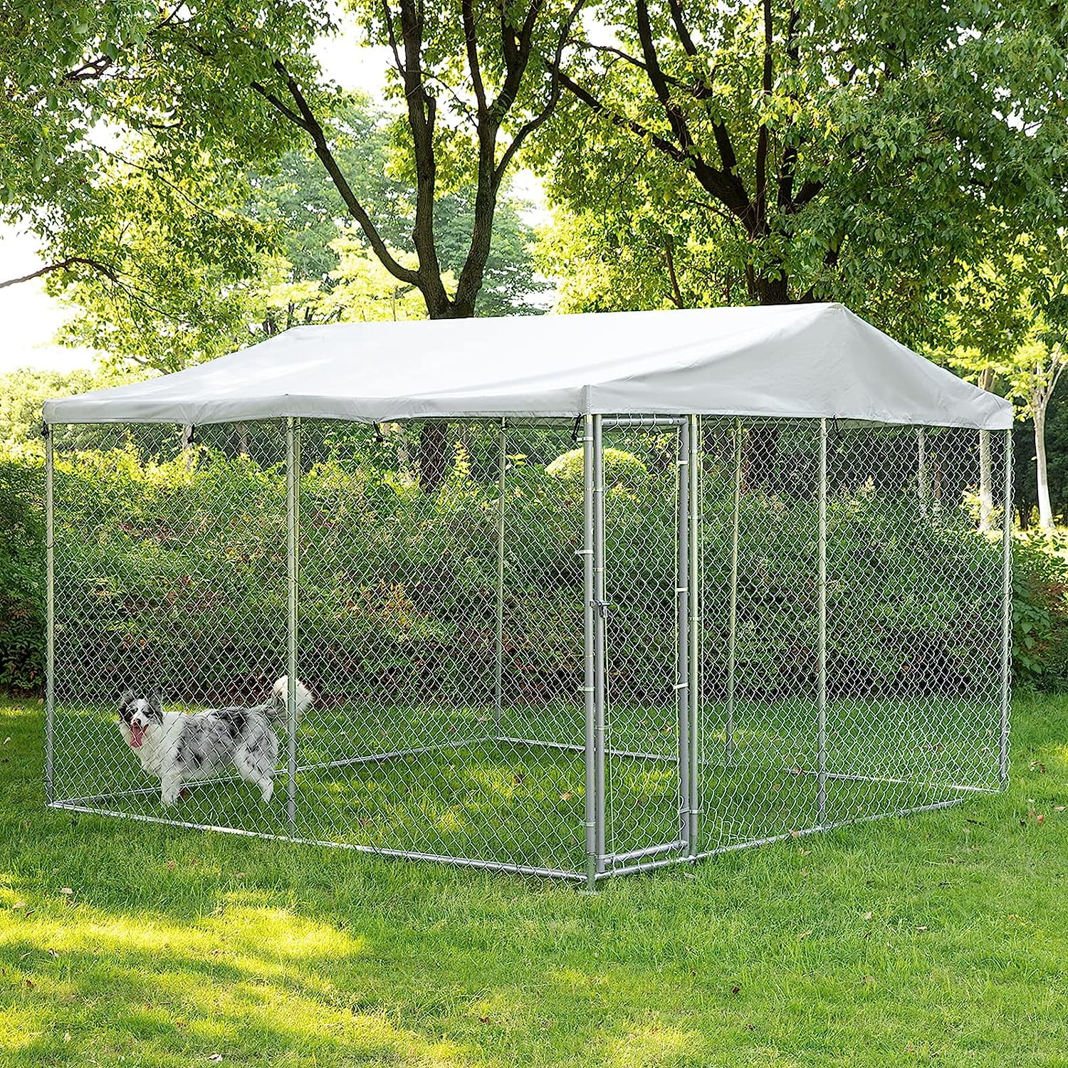 MEETWARM Large Outdoor Dog Kennel, Heavy Duty Dog House Playpen ...