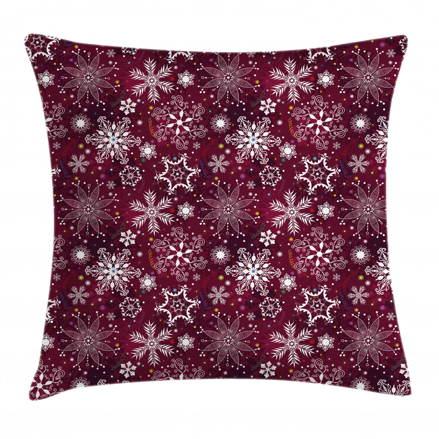 Winter Throw Pillow Cushion Cover, Floral Flakes with Colorful Swirls ...