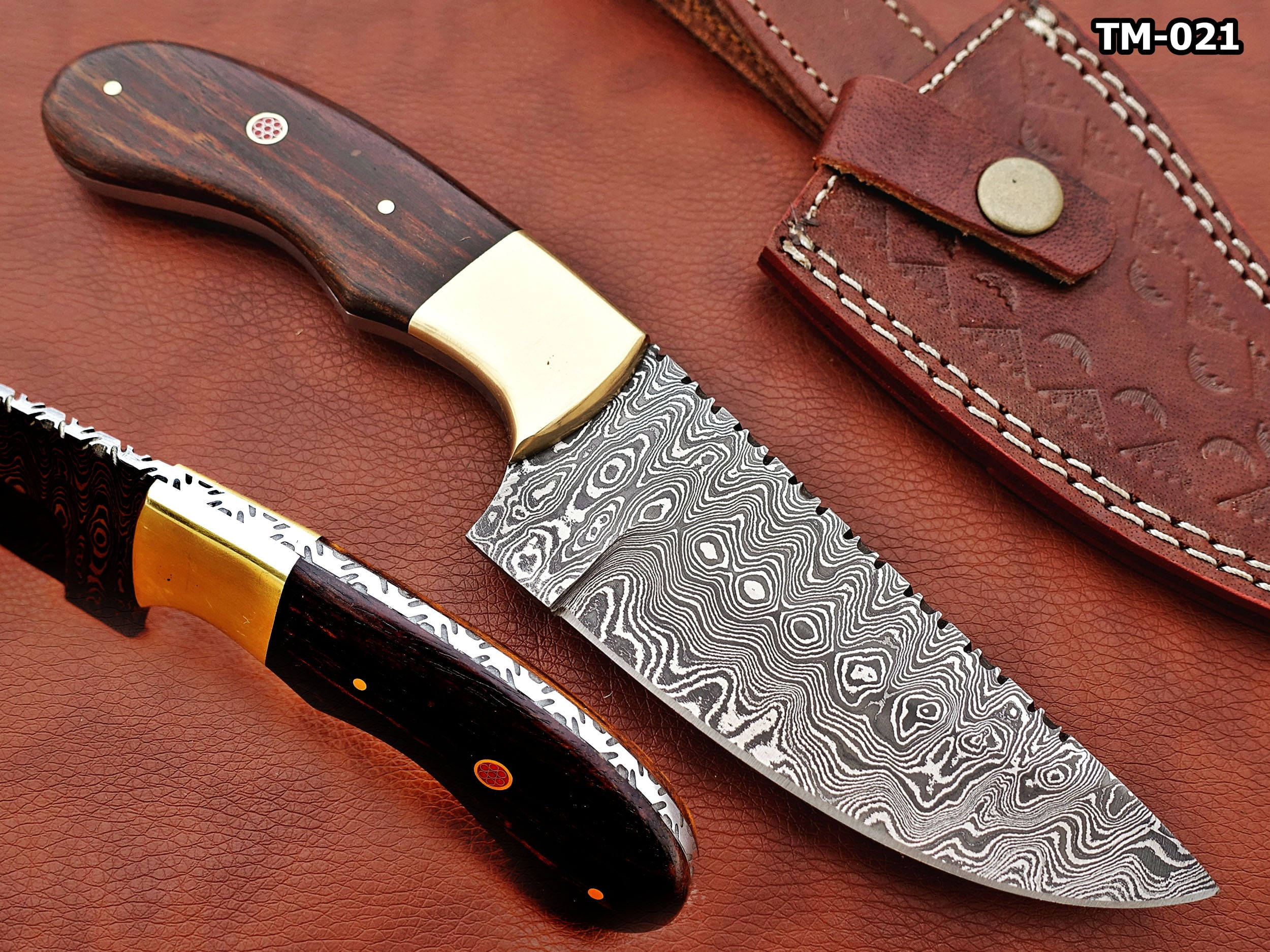 Damascus steel Rain drop pattern straight back blade 9.5" skinning ...