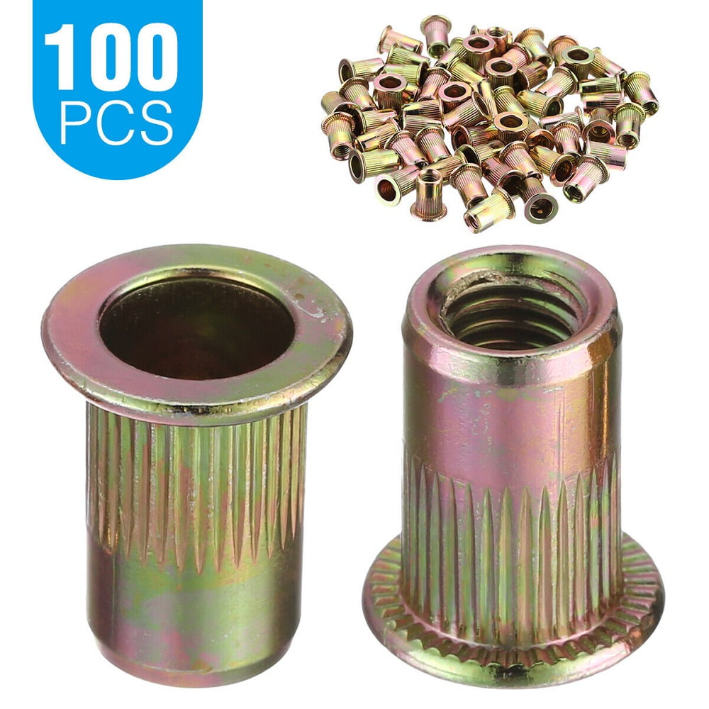 New M6 Metric Carbon Steel Rivet Nut Flat Head Threaded Insert Nutsert ...