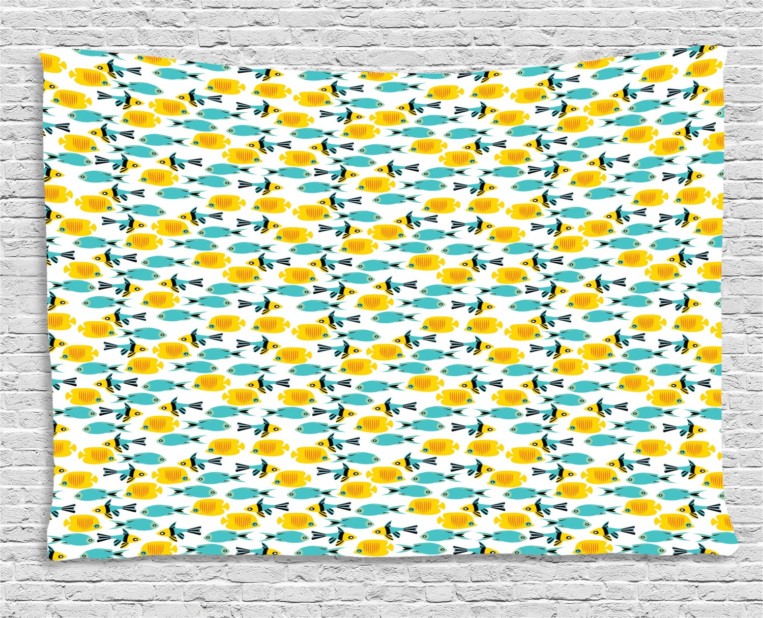 Fish Tapestry, Fish Pattern with Simple Silhouette Style Design ...