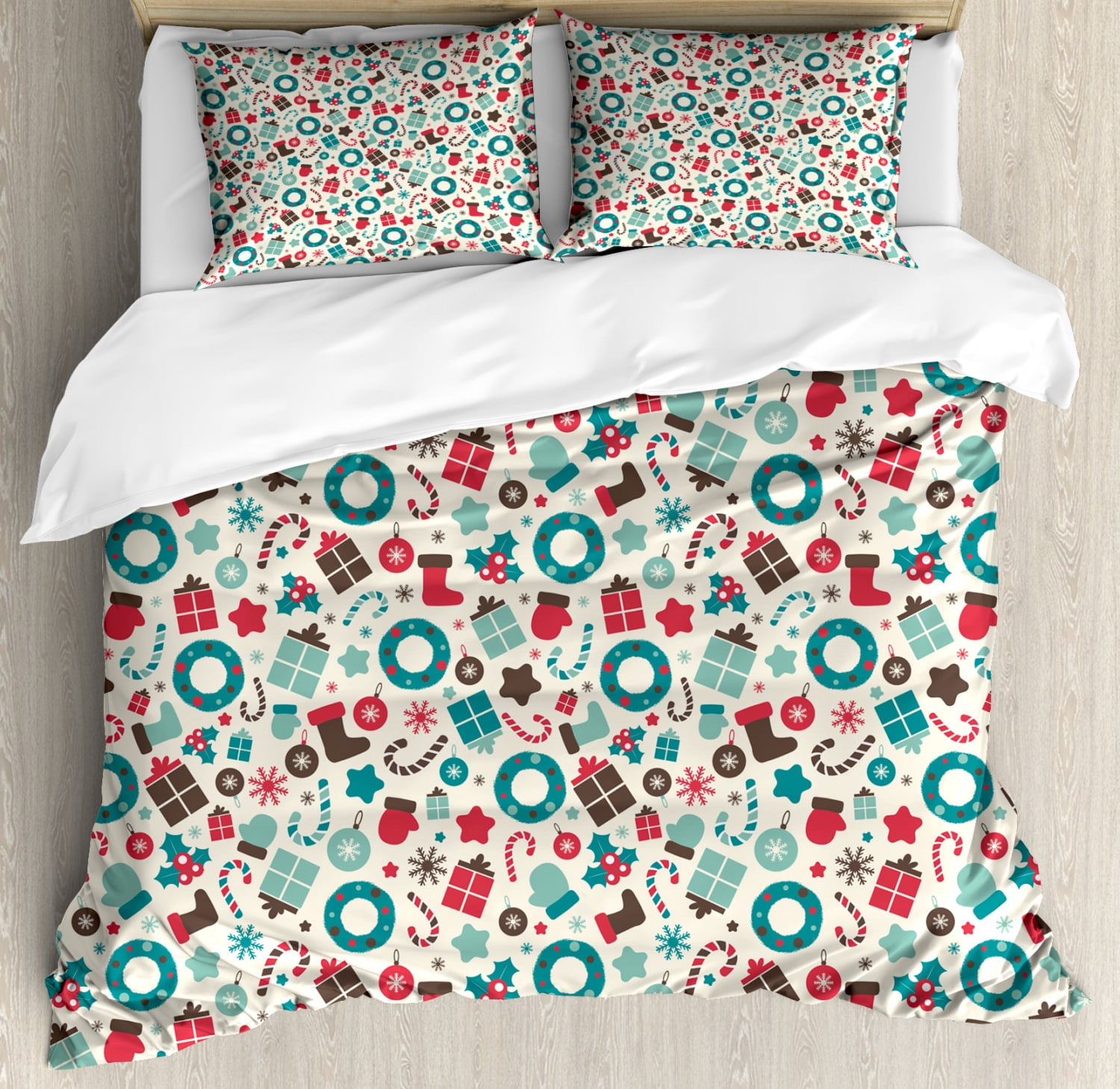 Christmas King Size Duvet Cover Set, Retro Style Traditional New Year ...