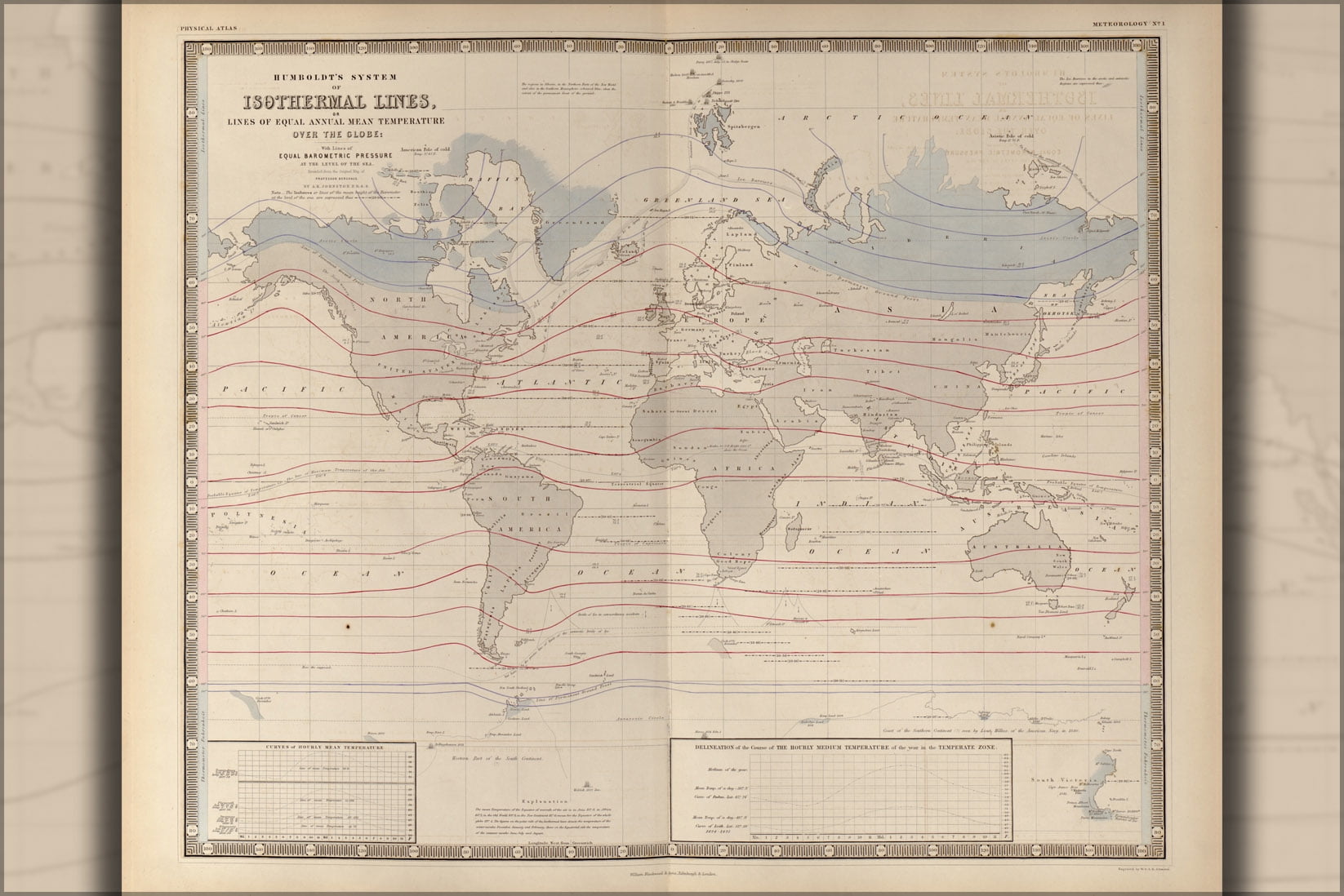 24"x36" Gallery Poster, world map with Isothermal Lines 1848 - Walmart.com