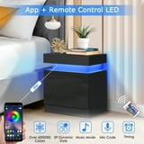 HOMMPA 2 Drawer Modern Nightstand, RGB LED Light, High Gloss Bedside ...