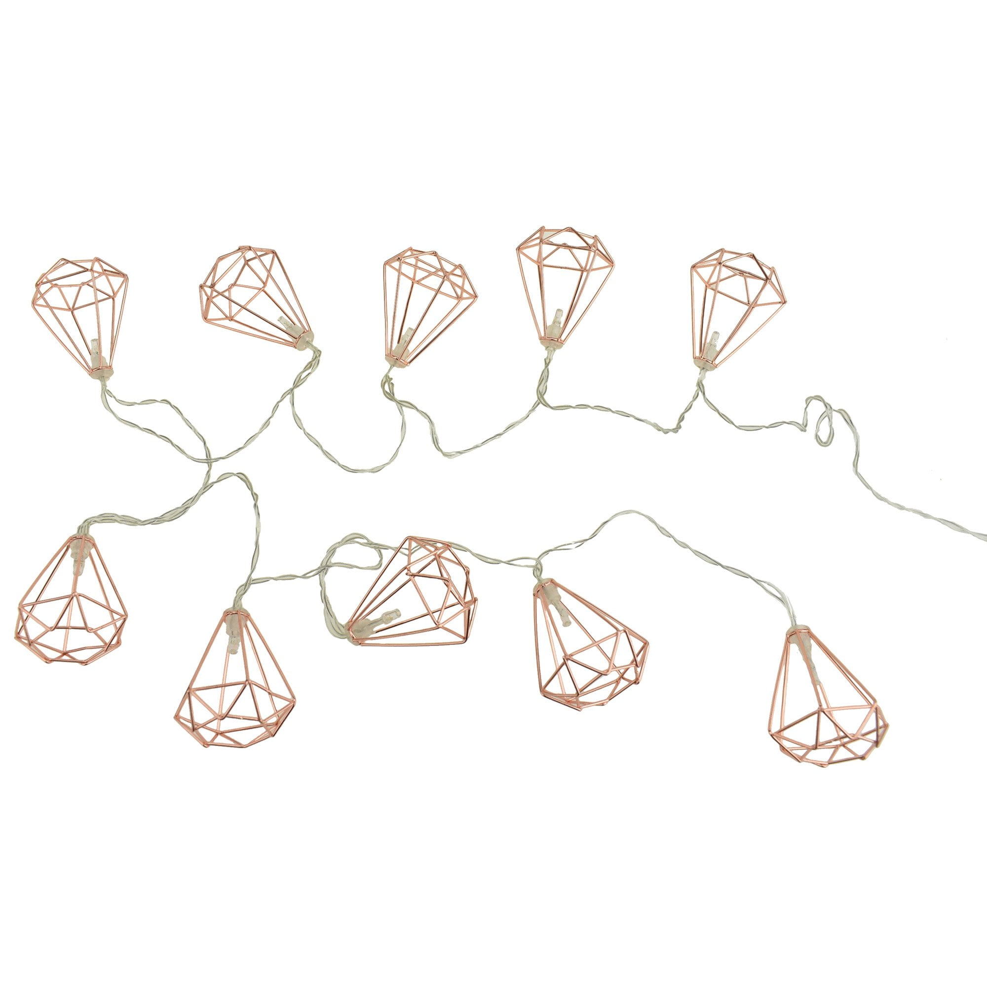 10 LED 3D Diamond Outline Warm White String Lights, Rose Gold, 2-Inch ...