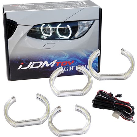 (4) 7000K Xenon White DTM-Style Square Bottom LED Angel Eyes Halo Rings ...