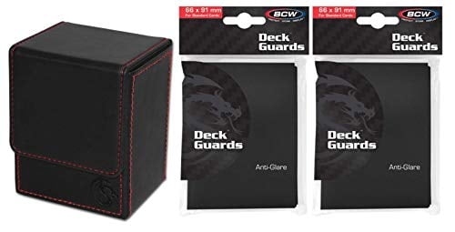 BCW Premium Black Deluxe Leatherette Deck Box plus 80 Black Double ...