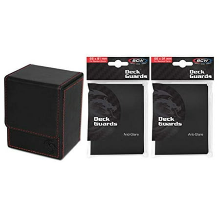 BCW Premium Black Deluxe Leatherette Deck Box plus 80 Black Double ...