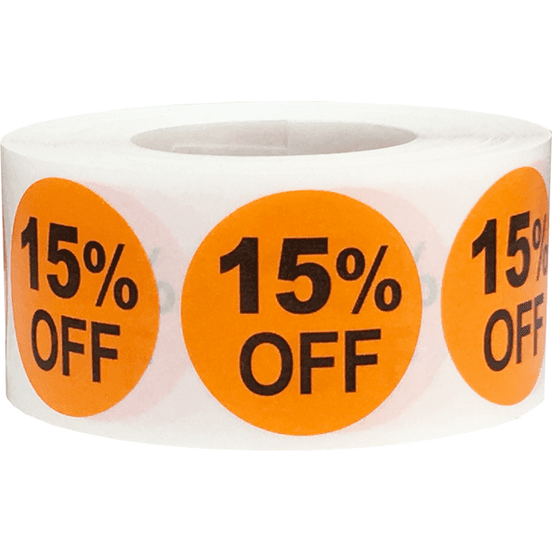 15% Percent Off Stickers Orange | 1" inch Round Circle - 500 Pack ...