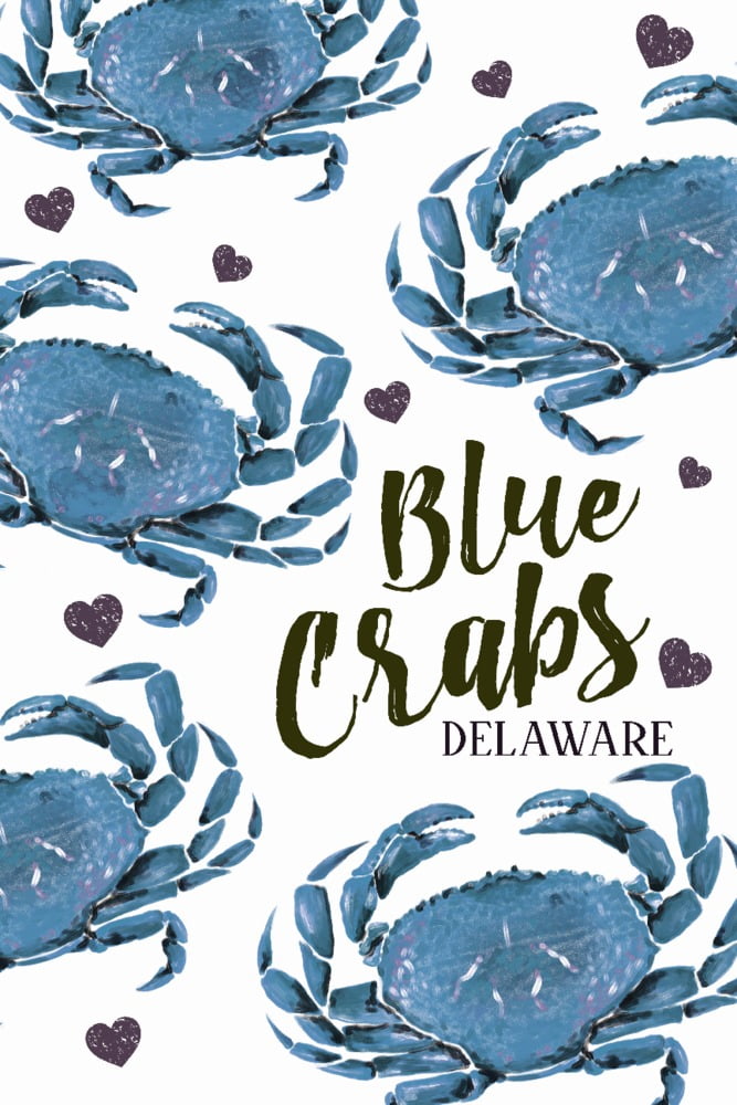 Delaware, Blue Crab Pattern, Distressed (24x36 Giclee Gallery Art Print ...