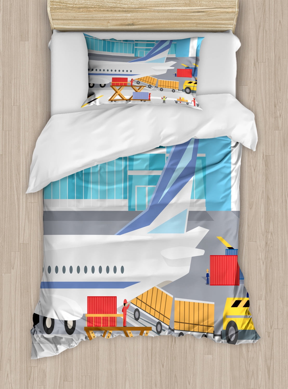 Airport Duvet Cover Set Twin Size, Transportation Cartoon Composition ...