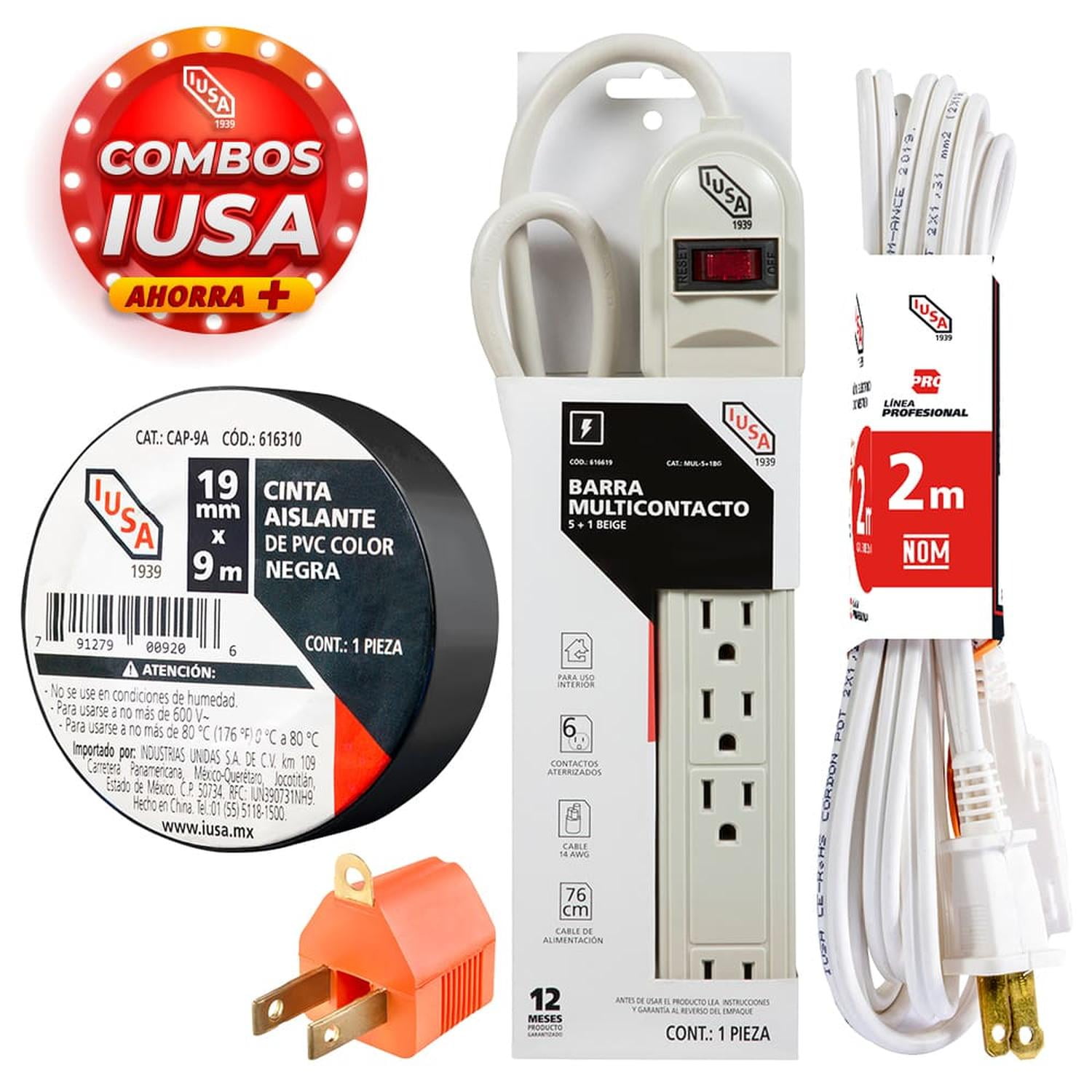 Combo Multicontacto Iusa + Extensión + Clavija + Cinta Aislante ...