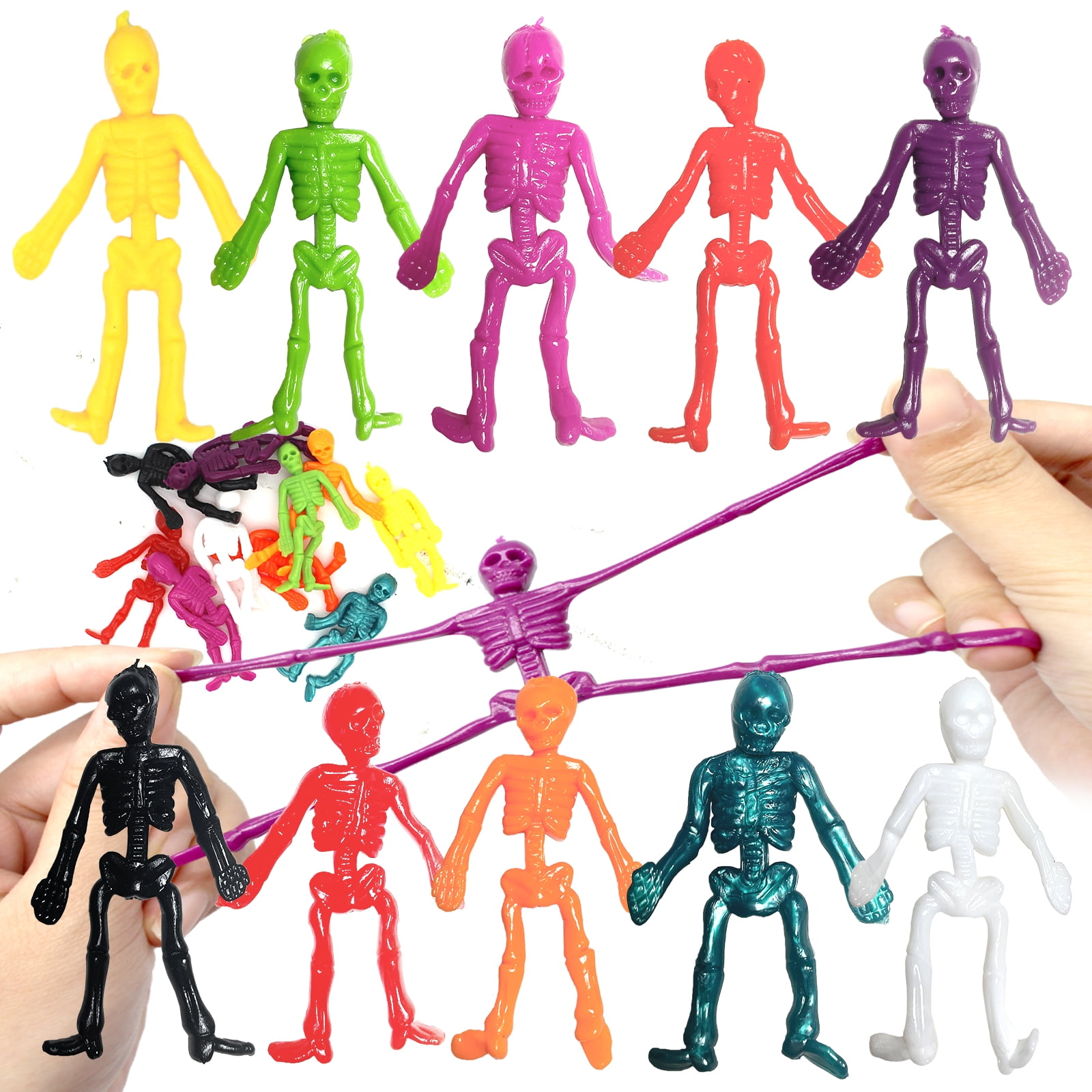 100pcs Stretchy Skeleton Toys for Halloween Party Favors, 10 Colors ...