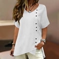 Atogsazn Summer Linen V Neck Shirt for Women Button Down Plus Size ...