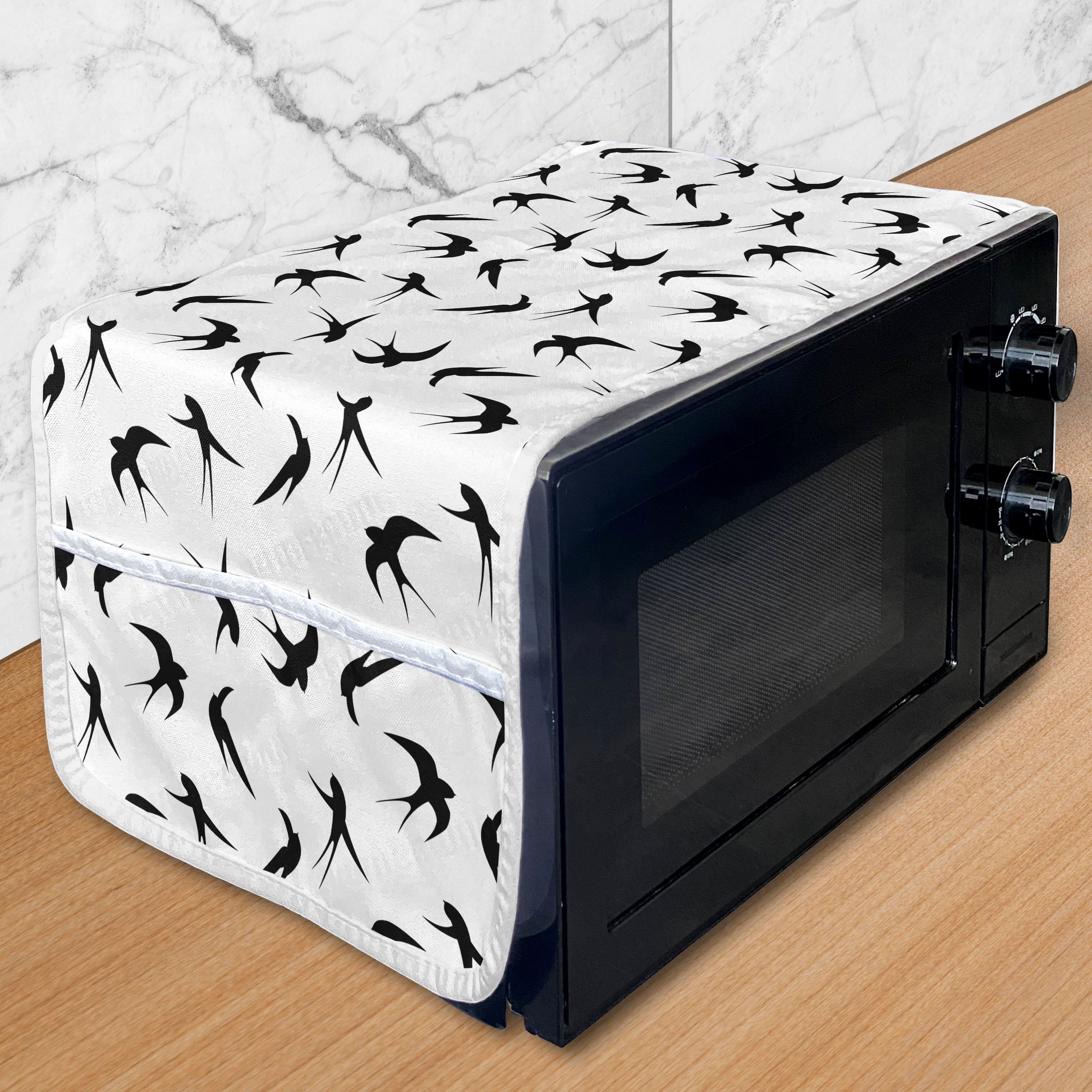 Bird Microwave Oven Cover, Monochromatic Isolated Abstract Flying ...