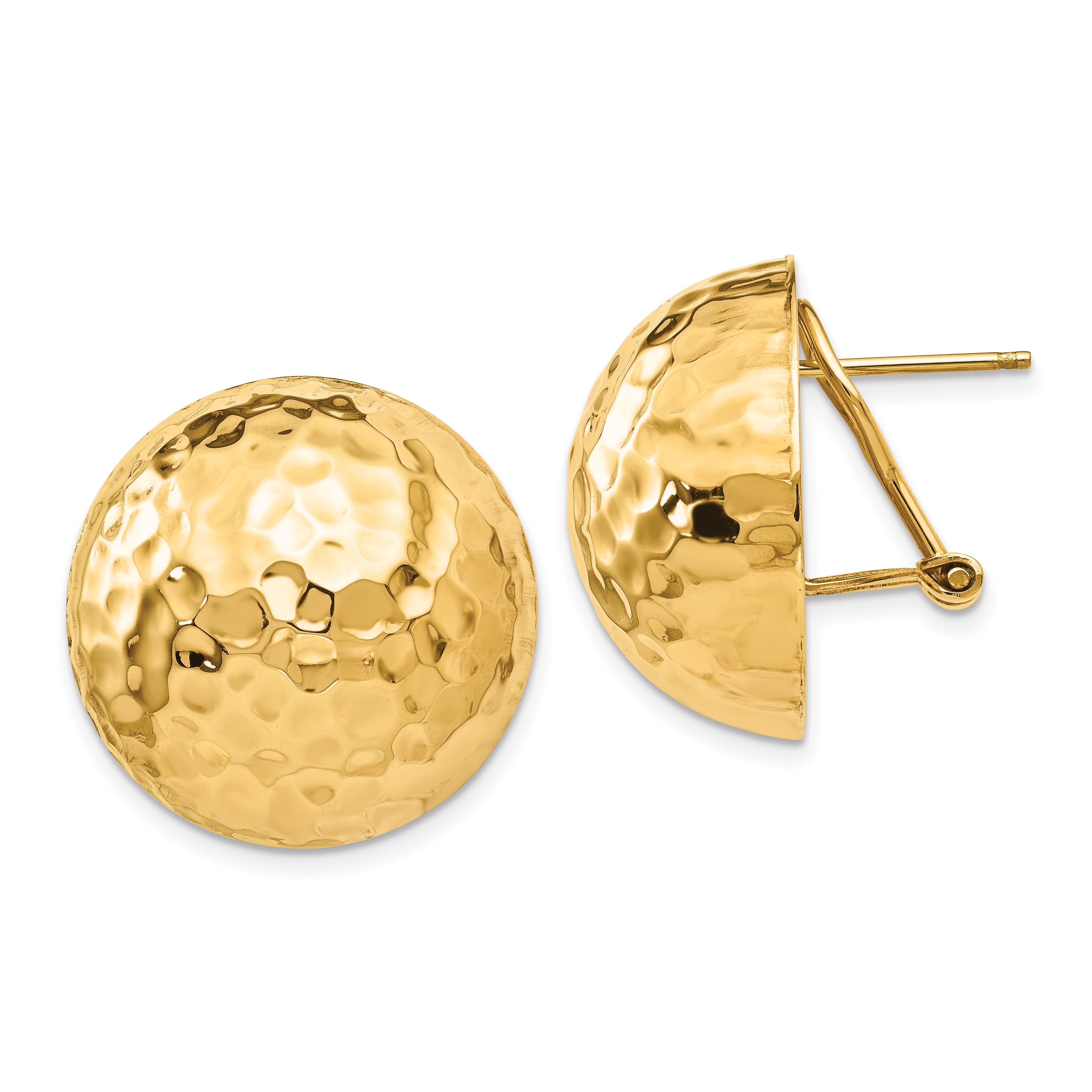 14kt Yellow Gold Hammered Omega Back Post Stud Ball Button Earrings ...