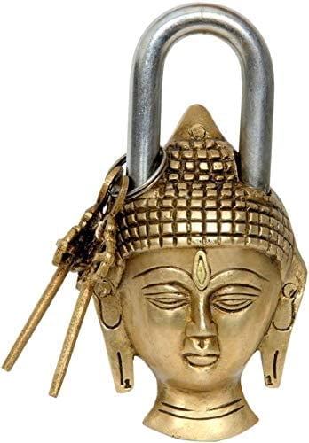Brass Blessing BUDDHA Face Type Padlock - Lock with Key - Brass – From (5046) - Walmart.com