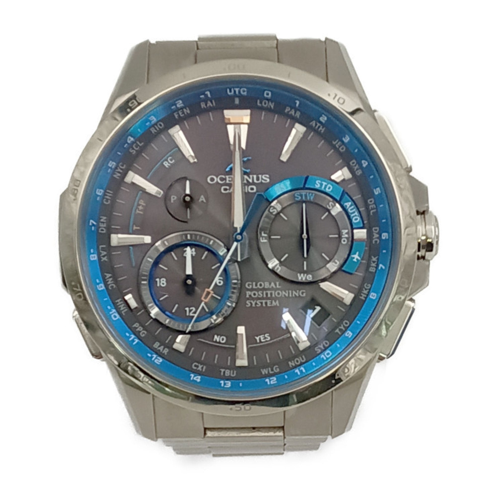 Pre-Owned CASIO Watch OCEANUS OCW-G1000-1AJF Silver Blue Black Dial ...