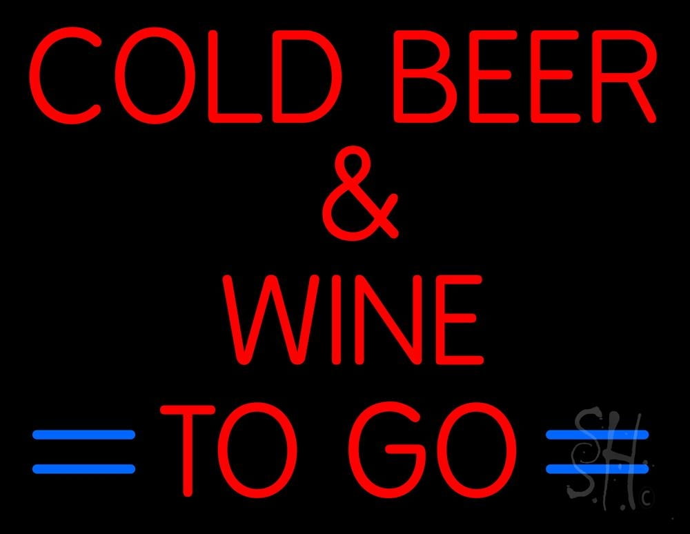 Cold Beer and Wine To Go LED Neon Sign 24 x 31 - inches, Clear Edge Cut ...