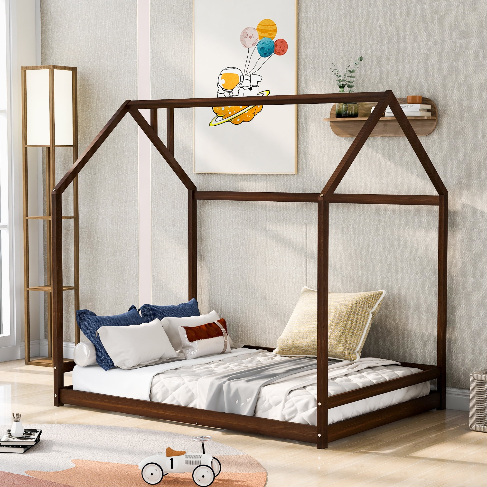 Full Size House Bed Wood Bed, Espresso 96AAP - Walmart.com