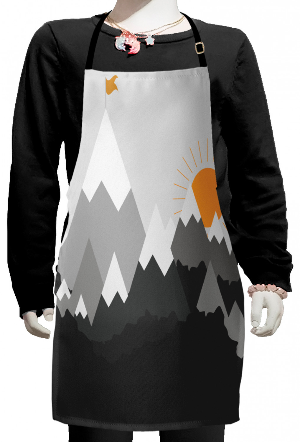 Travel Kids Apron, Mountains with Rising Sun Floating Flag on Snowy ...