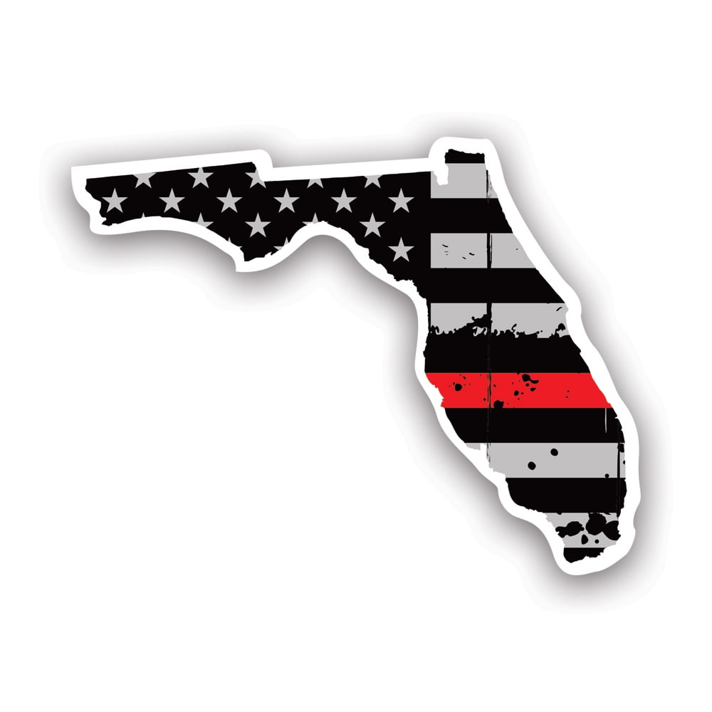 Distressed Thin Red Line Florida State Shaped Subdued US Flag Sticker ...