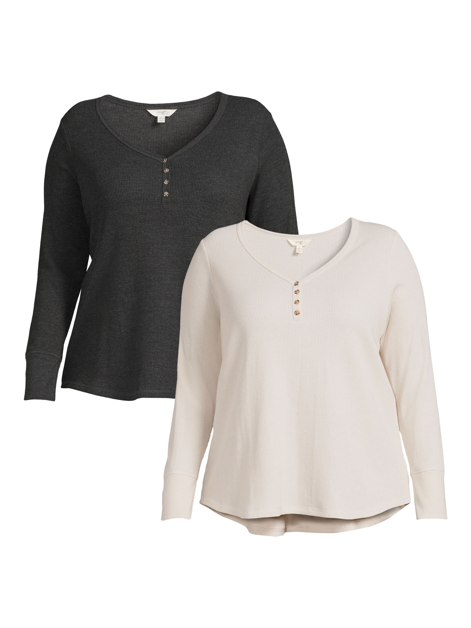 Women's Plus Size Waffle Henley Top, 2-Pack Nepal | Ubuy