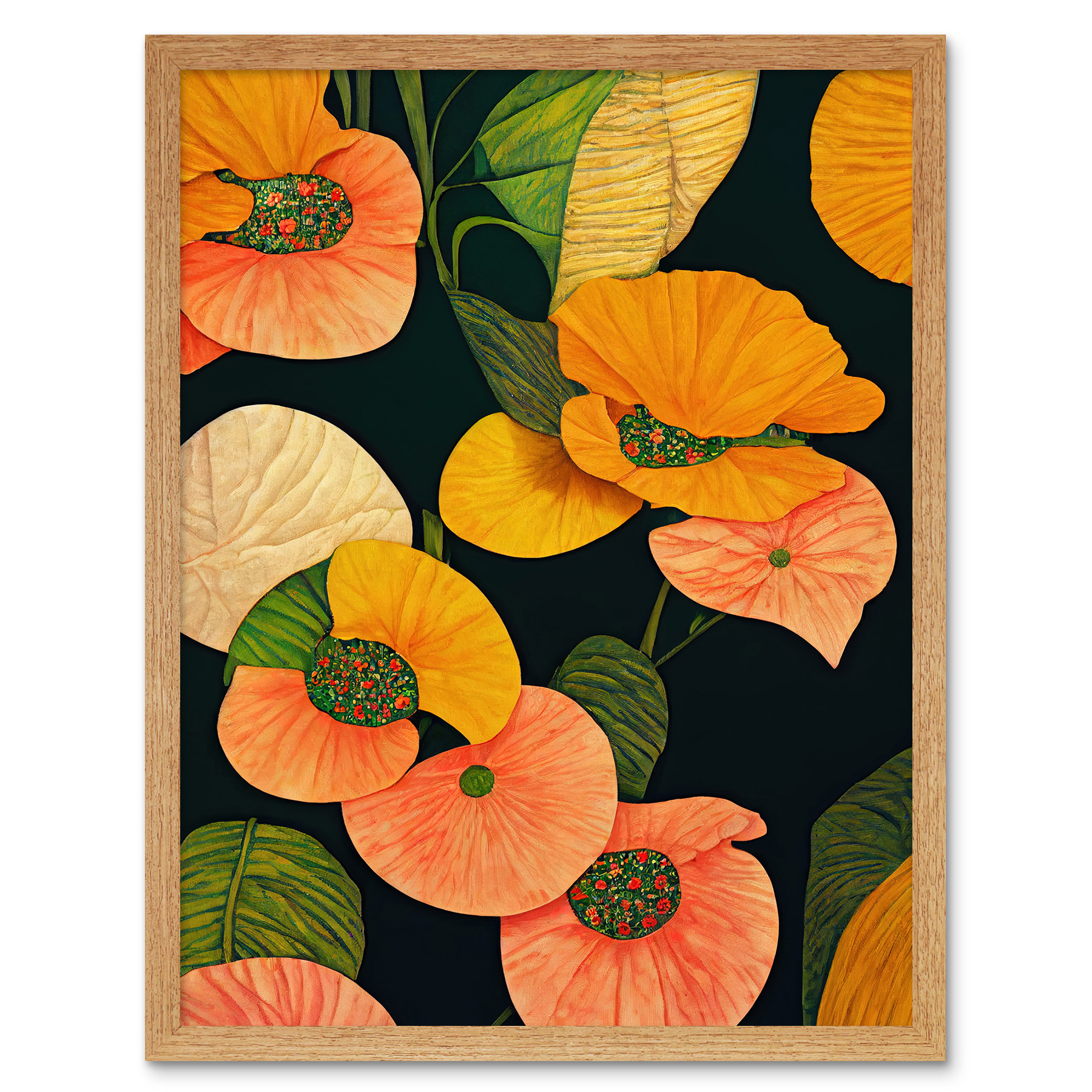 Modern Tropical Lake Flowers Orange Yellow Peach Cream Warm Colours on ...