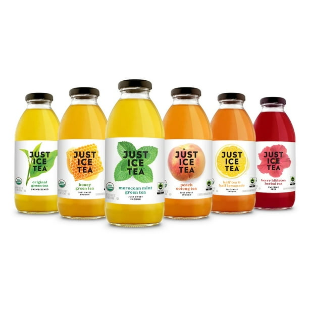 Just Ice Tea Organic Iced Tea, 16 Fl Oz Glass Bottles (6 Flavor Variety ...